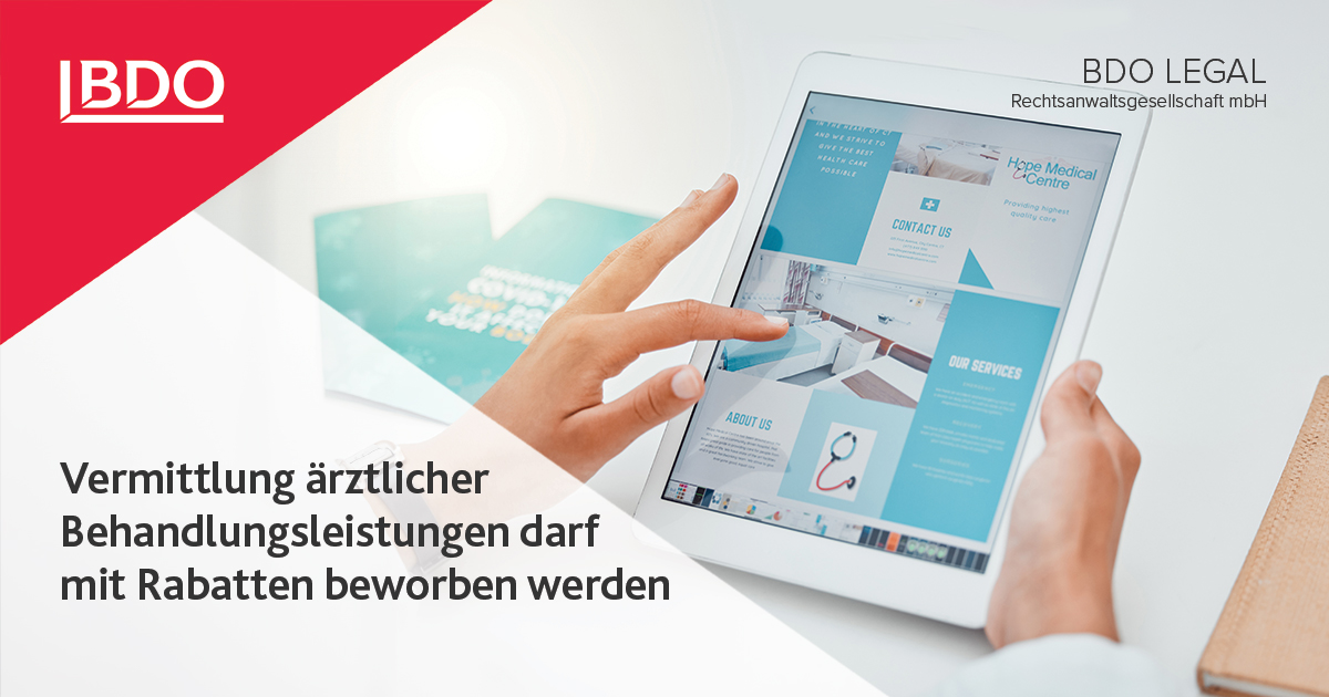 Vermittlung ärztlicher Behandlungsleistungen darf mit Rabatten beworben ...